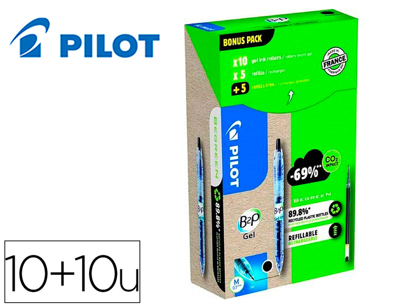 Stylo bille b2p ecoball noir pack 10 stylos + 10 recharges | Mobilier ...