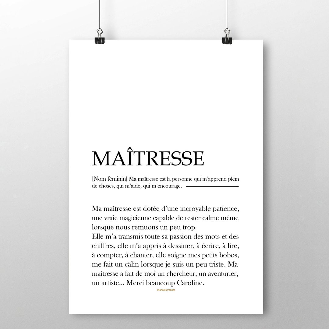 AFFICHE MAITRESSE - TOUTES LES AFFICHES/AFFICHES FAMILLE - monsieurmonot