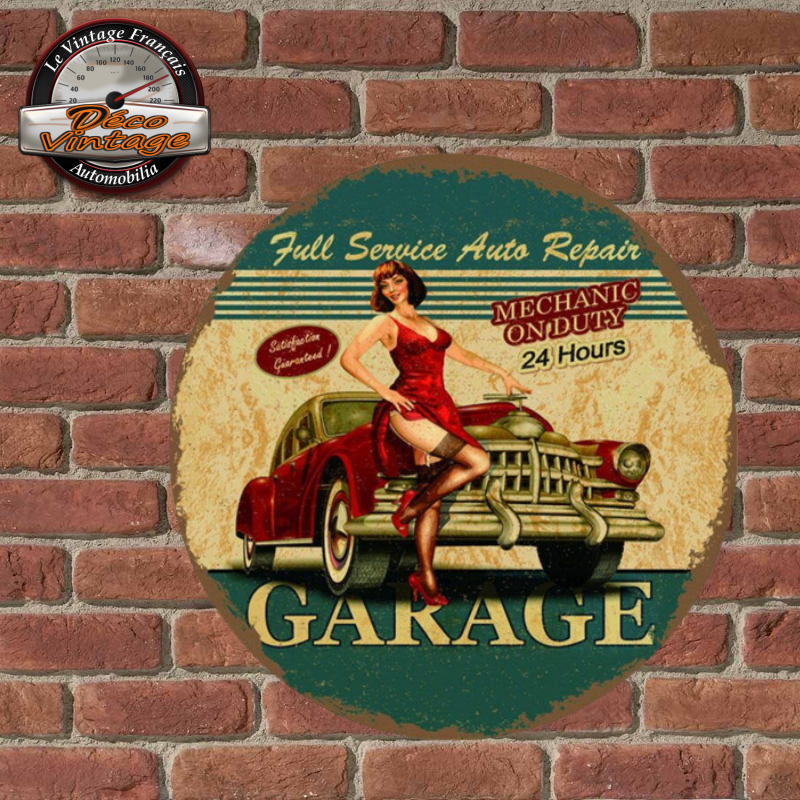 Plaque ronde vintage garage - Déco murale/Plaques 20x30 cm - decovintage