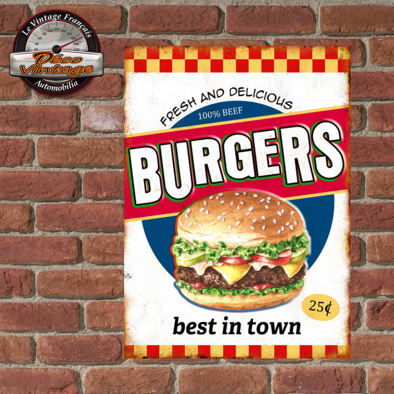 Plaque déco Fresh Burgers - Déco murale/Plaques 30x40 cm - decovintage