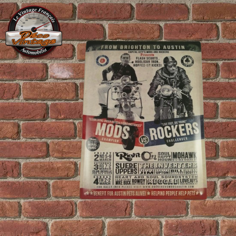 Plaque Mods versus Rockers - Déco murale/Plaques 30x40 cm - decovintage