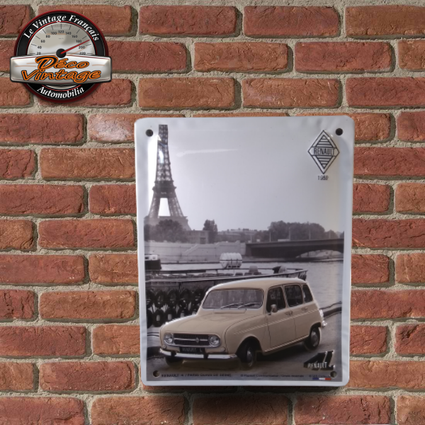 Plaque Renault 4L tour Eiffel - Déco murale/Plaques 15x20 cm - decovintage