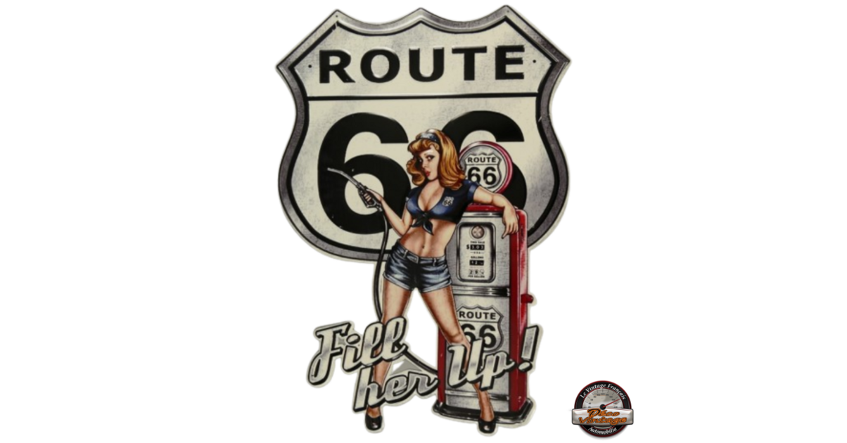 Plaque métal Route 66 pin-up - Déco murale/Plaques vintages - decovintage