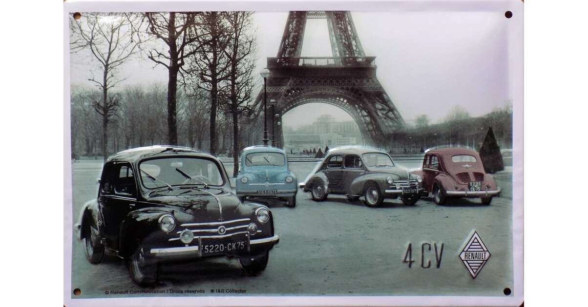 Plaque Renault 4cv tour Eiffel - Déco murale/Plaques 15x20 cm - decovintage