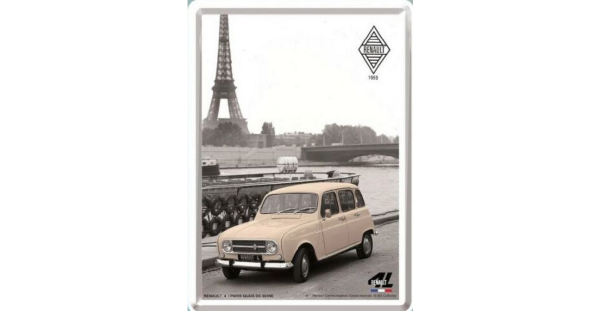 Plaque Renault 4L tour Eiffel - Déco murale/Plaques 15x20 cm - decovintage