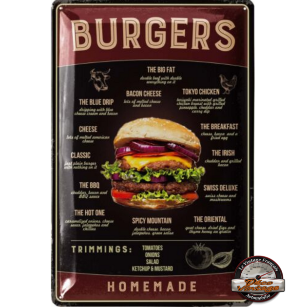 Plaque métal Burgers - Déco murale/Plaques 20x30 cm - decovintage