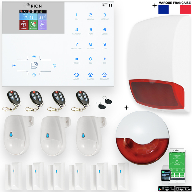 Kit alarme sans fil connectée IP + GSM 4G - 18 eléments - pour maison 4 à 6 pieces. - Alarme ...