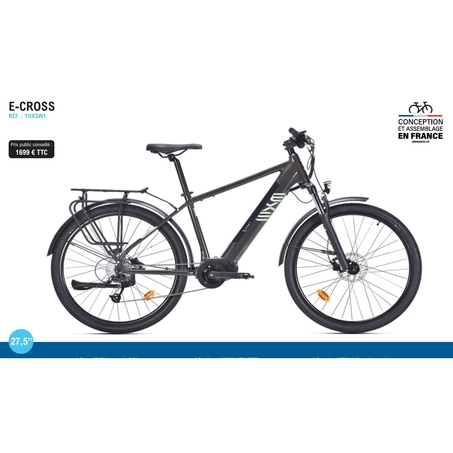 VTC électrique trekking E-CROSS 461wh EXS 2025 - Vélos ville électrique ...