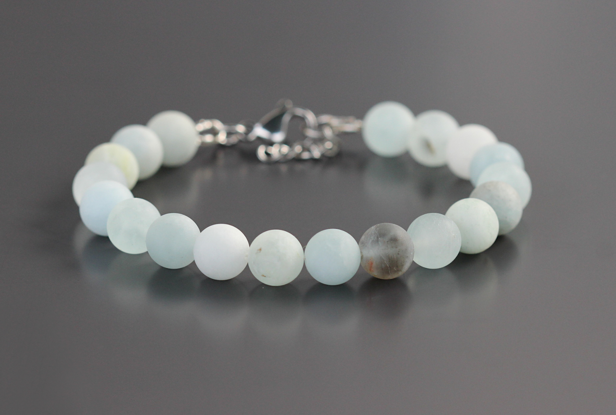 *Inaya* Aigue-marine dépolie - BRACELETS/Pierres fines 8 mm - Lilyperles