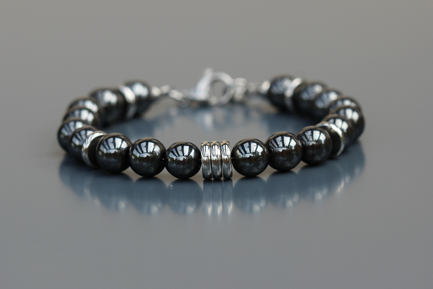 *Hemera* Hématite et Acier - BRACELETS/Pierres fines 8 mm - Lilyperles