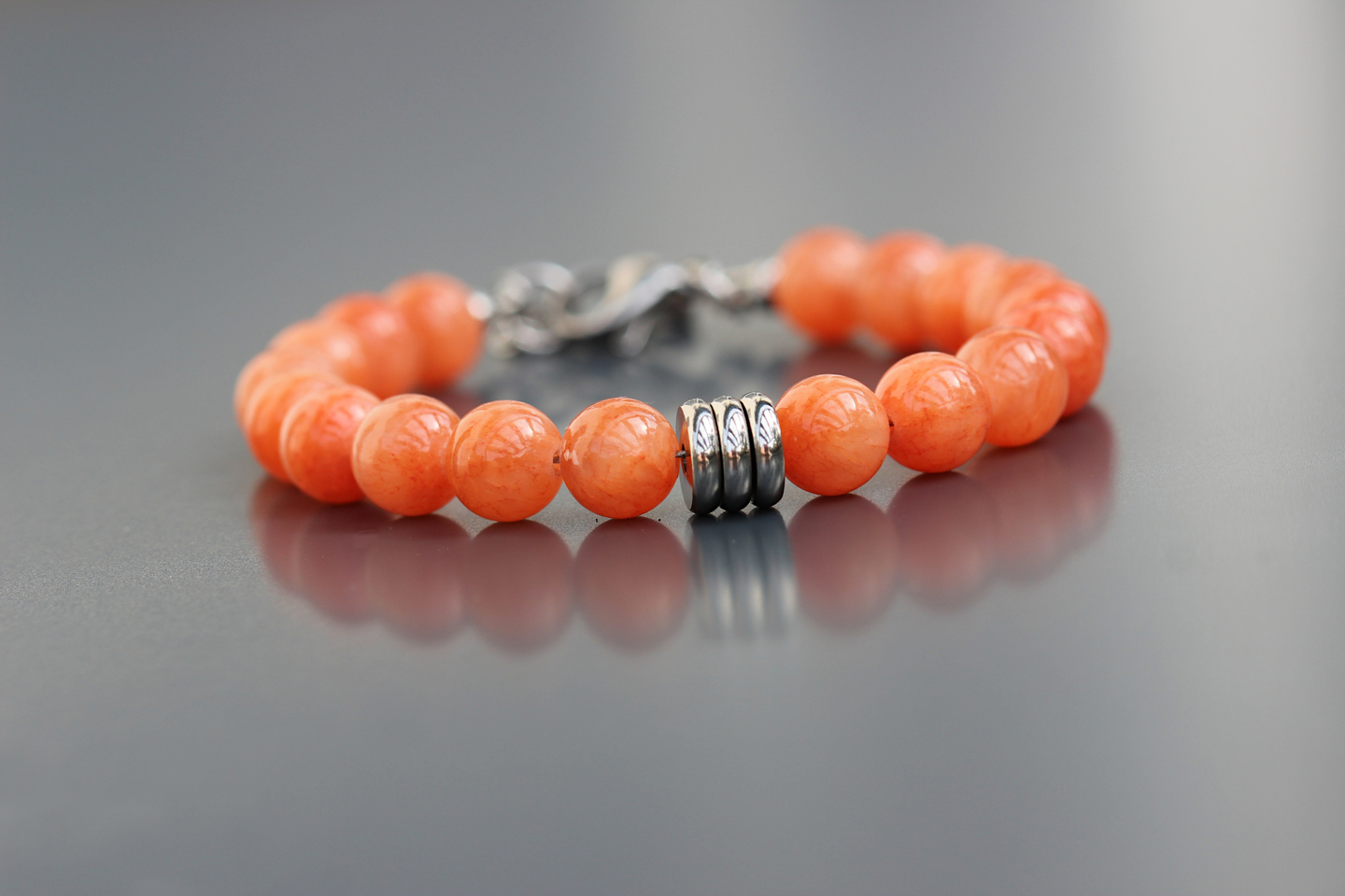*Coralie* Jade orange - BRACELETS/Pierres fines 8 mm - Lilyperles