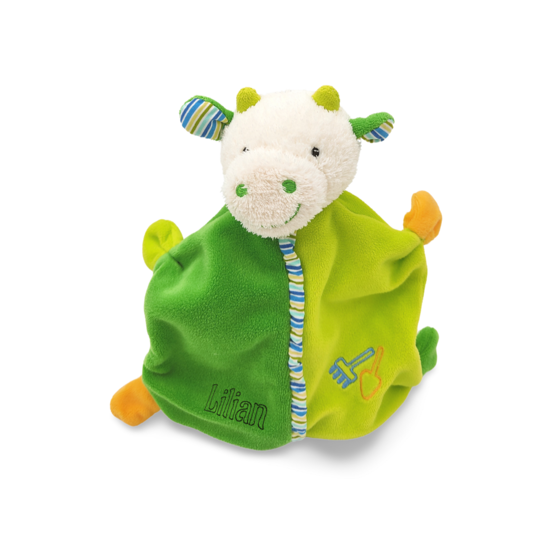 Vicky la vache rigolote - Doudou personnalisé