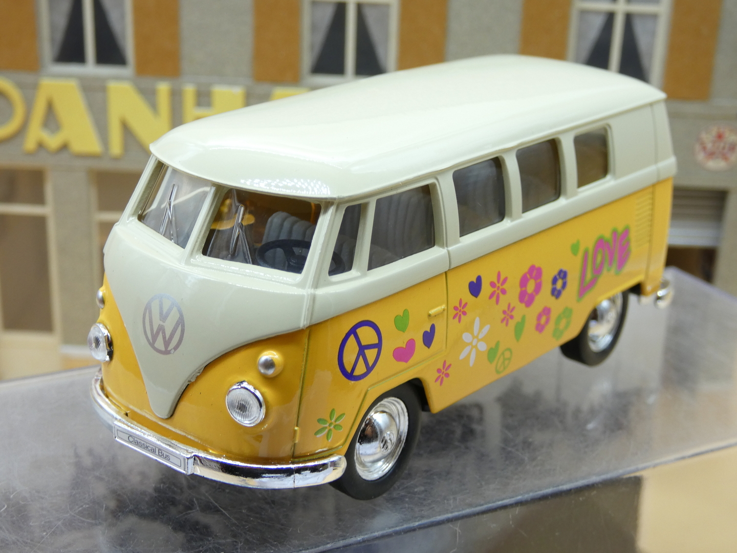 VOLKSWAGEN T1 BUS 1963 PEACE AND LOVE JAUNE 1/38 WELLY NEUF BOITE ...