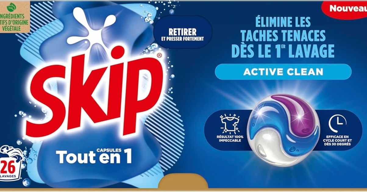 Lessive capsule Skip active clean 3 en 1 : Pack de 78 capsules