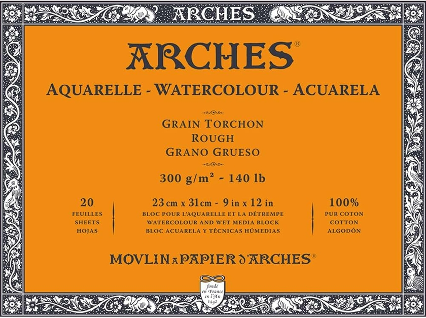 Bloc aquarelle Grain torchon 300 g/m² Blanc naturel, collé 4 côtés ...