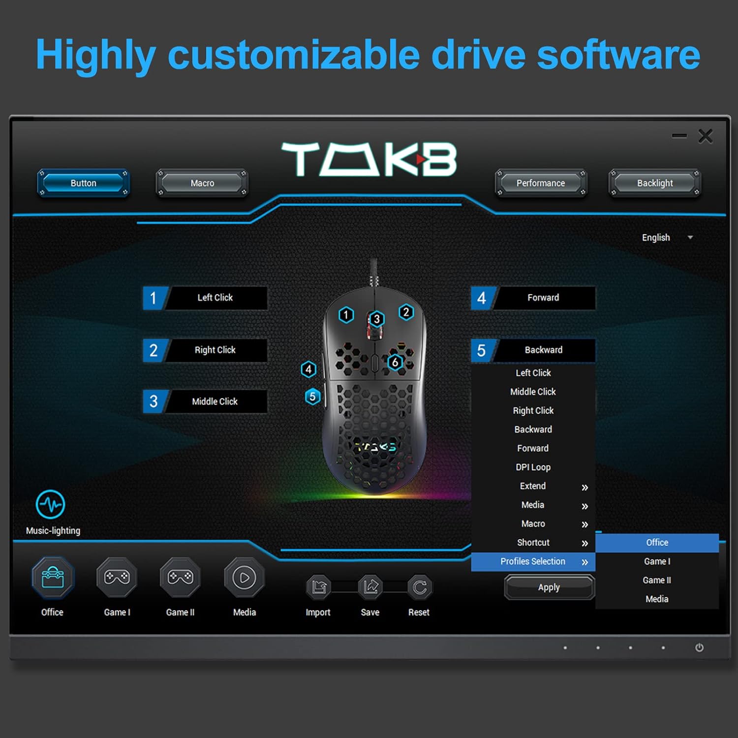 Dierya × TMKB M1SE Souris Gamer PC - Capteur Optique 12800 DPIs