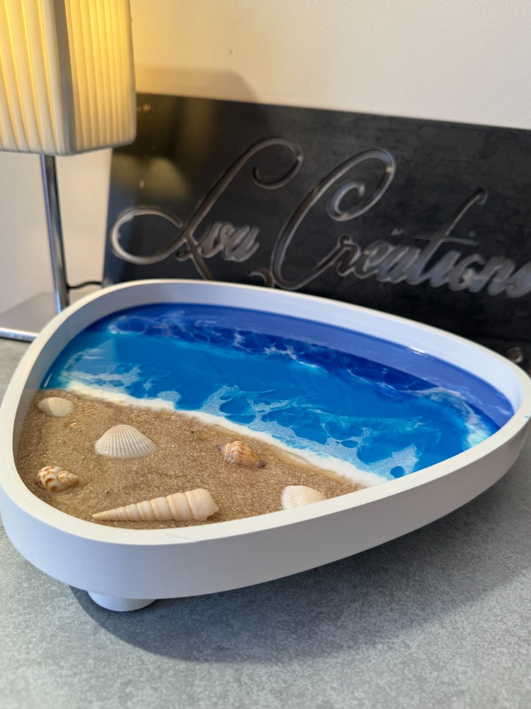 Plateau des mers en résine époxy, sable et coquillages - Une touche de ...