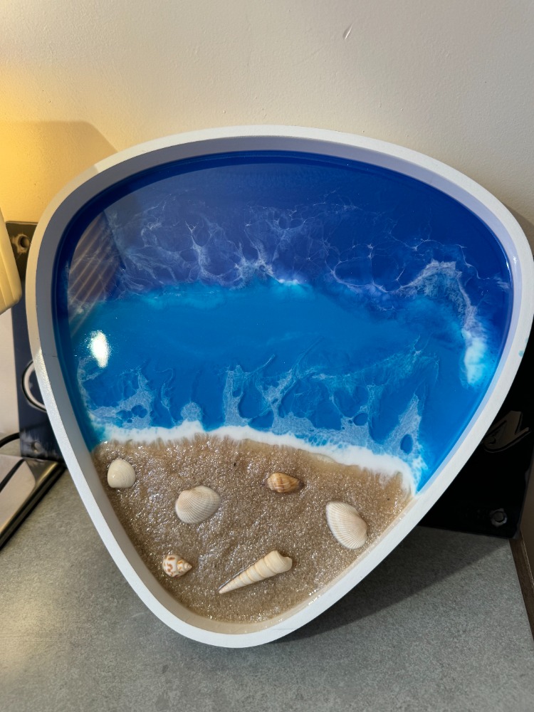 Plateau des mers en résine époxy, sable et coquillages - Une touche de ...