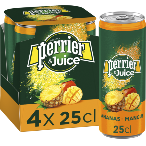 PERRIER - EAU GAZEUSE AROMATISÉE ANANAS MANGUE Pack de 4 canettes de ...