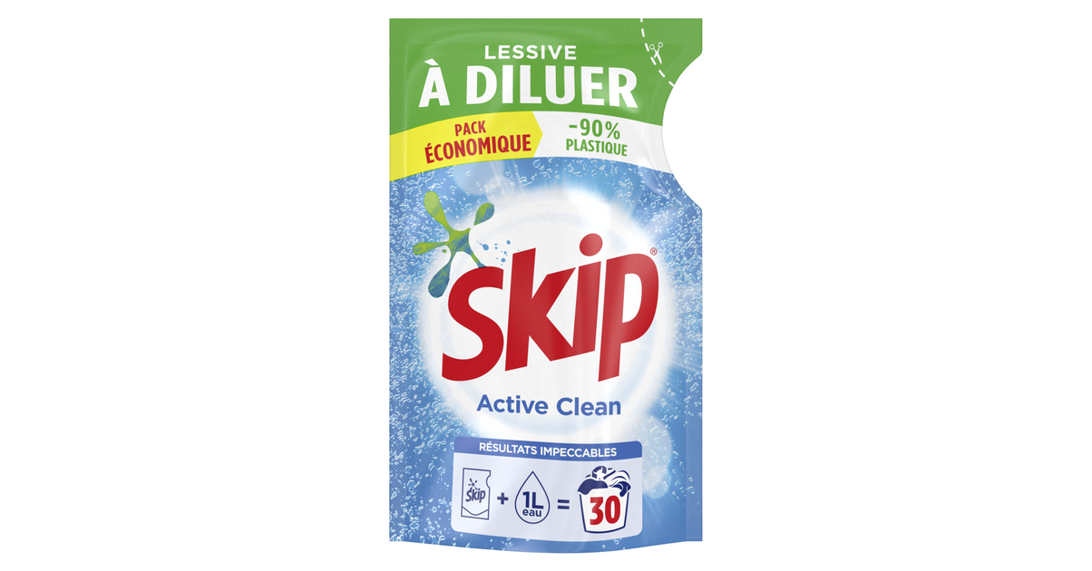 SKIP - LESSIVE LIQUIDE A DILUER ACTIVE CLEAN Le sachet de 500ml - Le ...