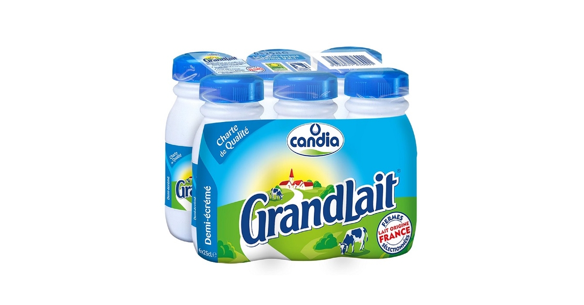 CANDIA - LAIT DEMI-ECREME UHT GRANDLAIT Pack de 6 x 25cl - Lait UHT, en ...