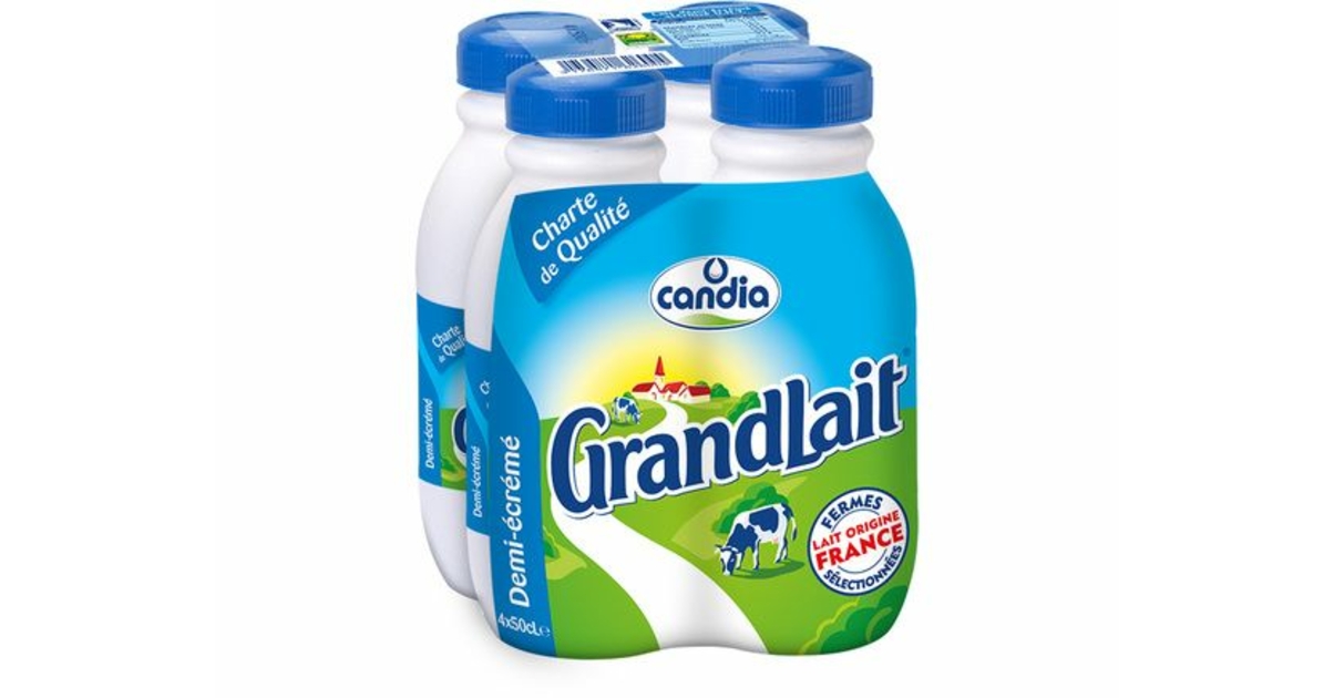 CANDIA - LAIT DEMI-ECREME UHT GRANDLAIT Pack de 4 x 50cl - Lait UHT, en ...