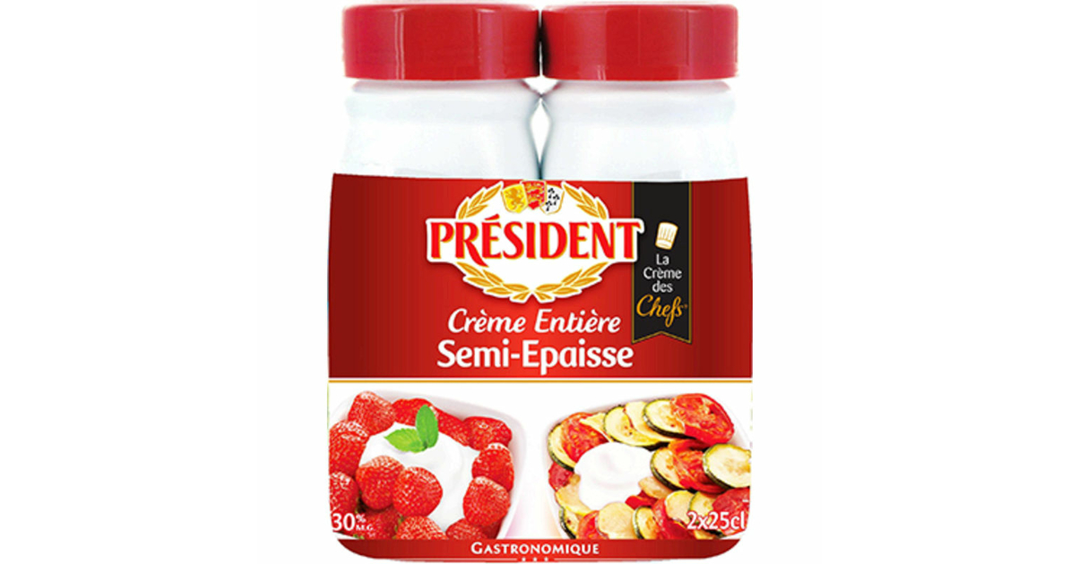PRESIDENT - CREME ENTIERE SEMI-EPAISSE "SECRET DE CREME" UHT 2 ...