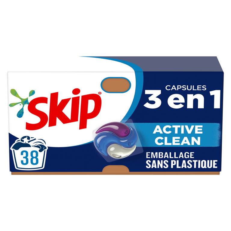 SKIP - LESSIVE CAPSULES 3 EN 1 ACTIVE CLEAN Boite de 38 capsules - Le ...