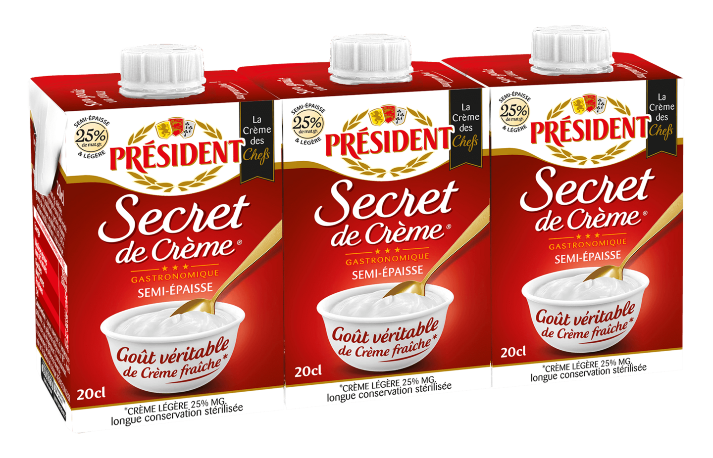 PRESIDENT - CREME SEMI-EPAISSE "SECRET DE CREME" UHT 3 briques de 20cl ...