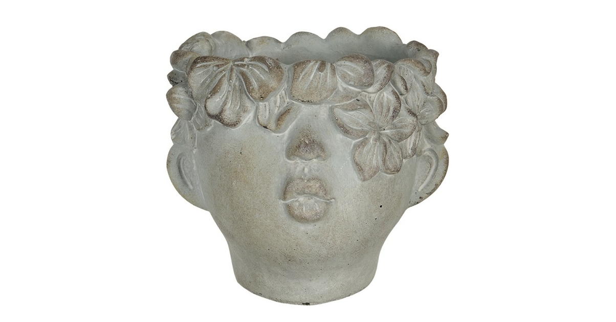 Cache pot tête enfant et sa couronne de fleurs petit format