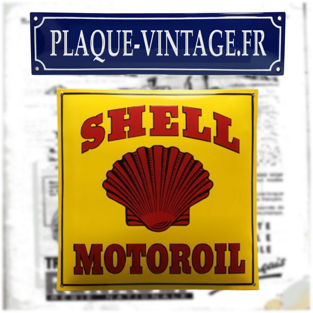 Plaque émaillée Shell 45x45 - Déco vintage et authentique