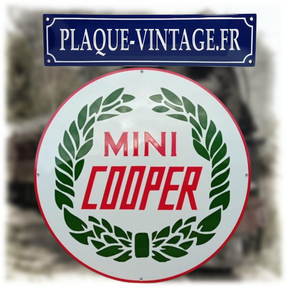 Plaque émaillée Mini Cooper - Maxi charme et élégance anglaise