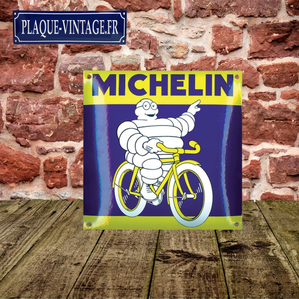 Plaque émaillée Michelin vélo - élégante déco made in France