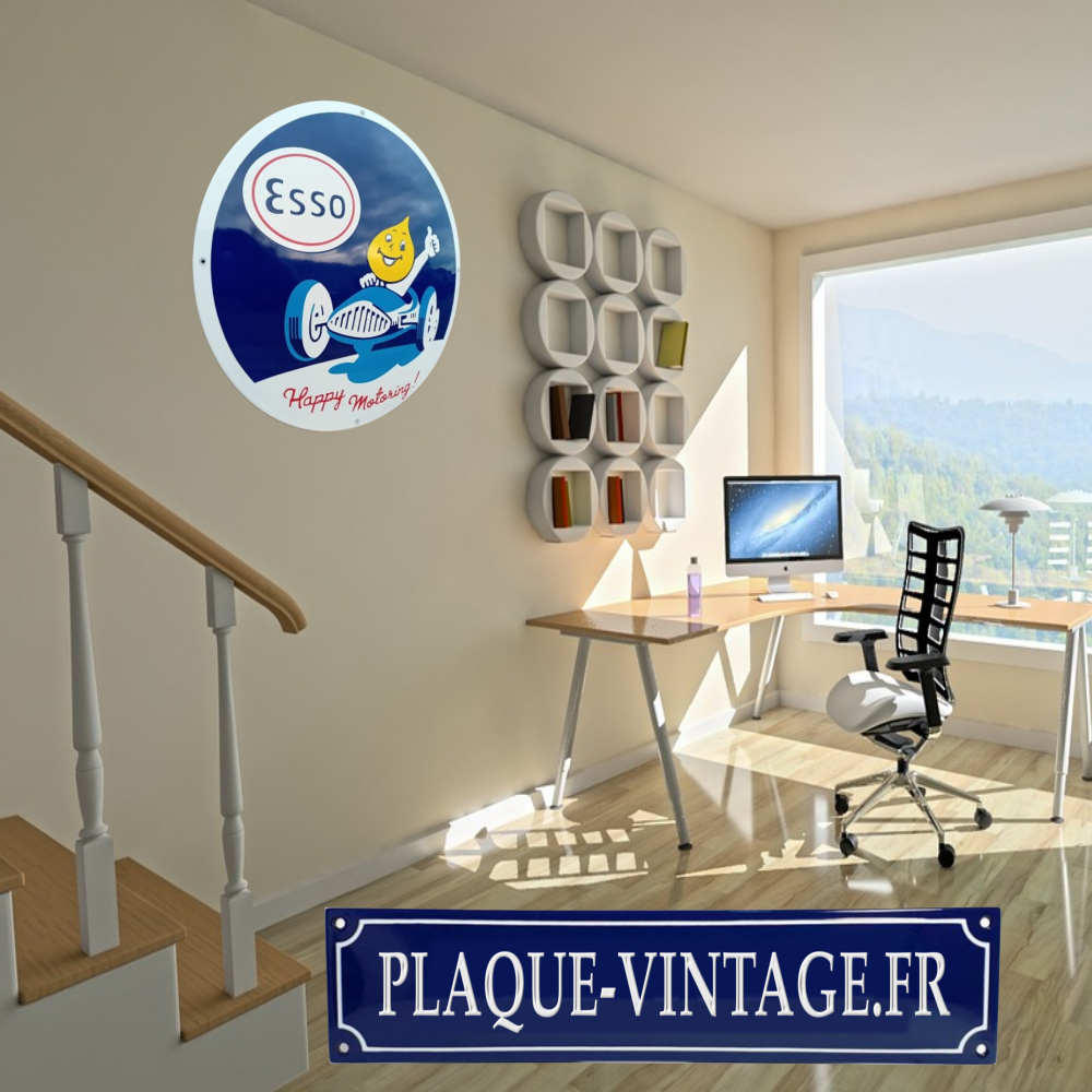 Plaque émaillée Esso 50cm : Décoration rétro ou cadeau original