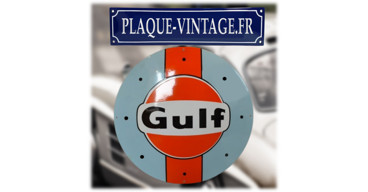 Plaque émaillée Gulf ronde - Déco vintage pour fans de garage