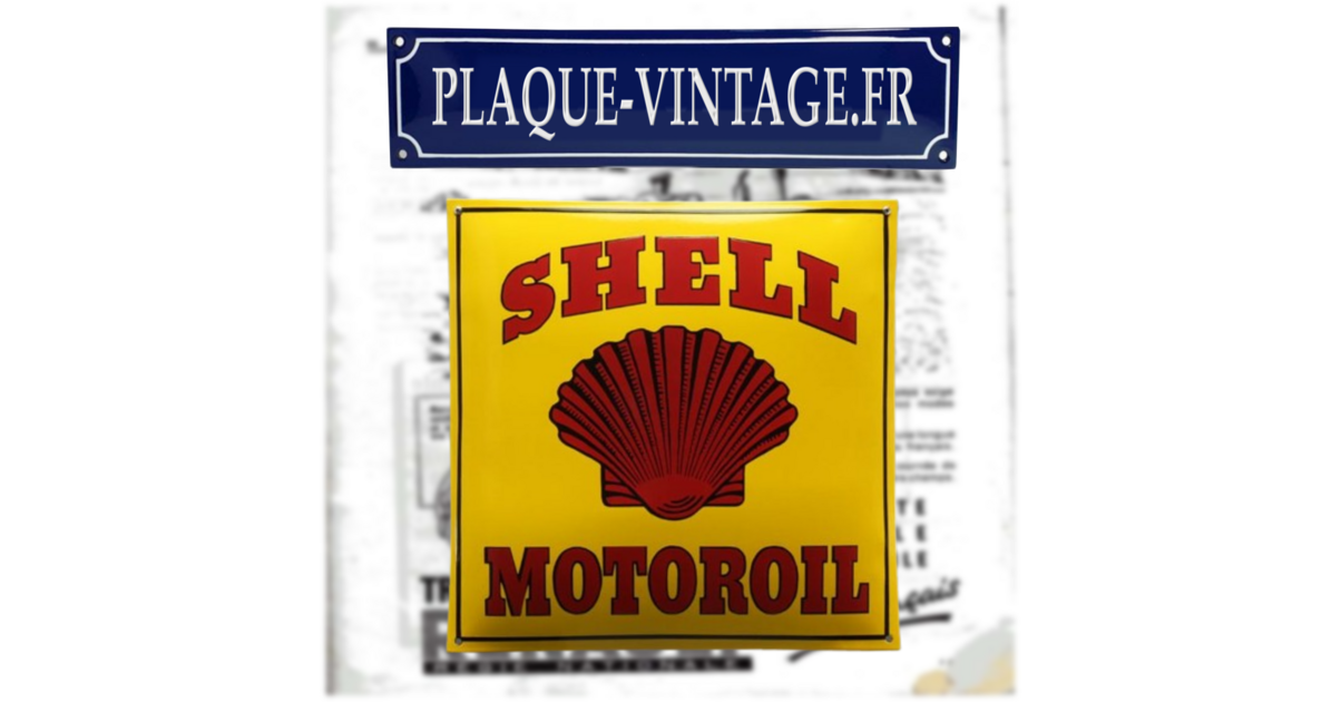 Plaque émaillée Shell 45x45 - Déco vintage et authentique