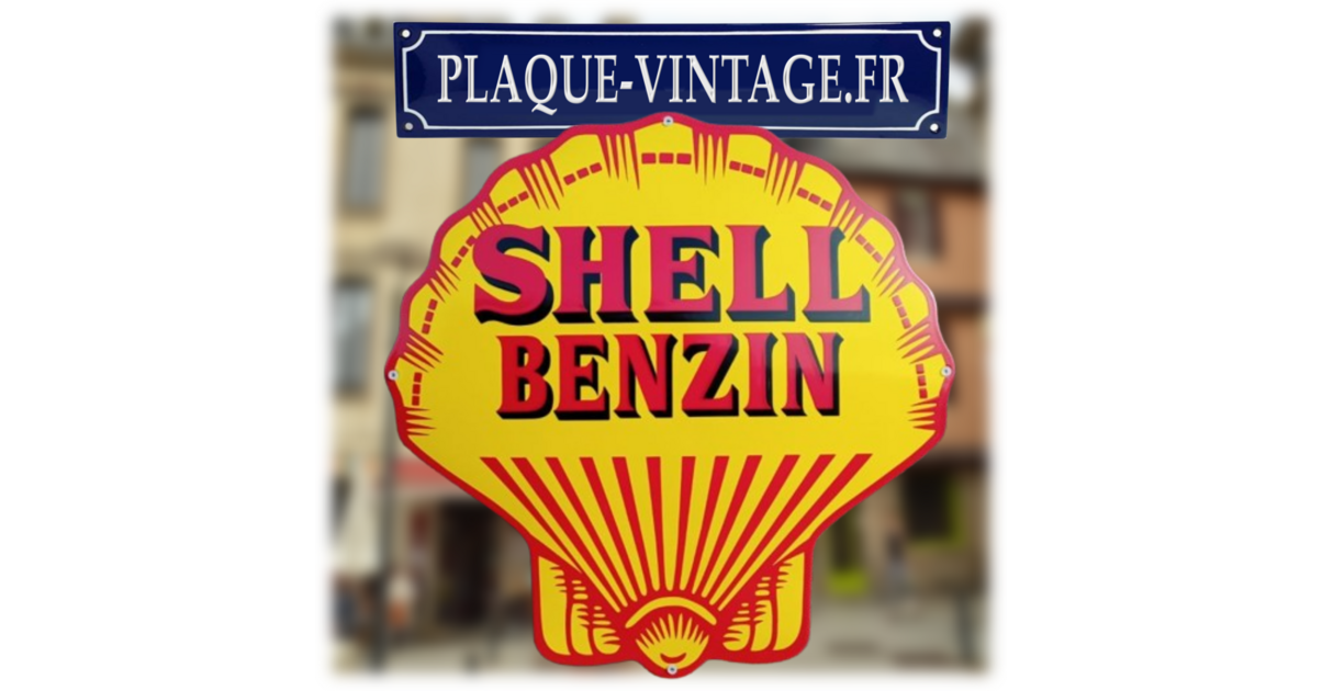 Plaque émaillée Shell coquille - Décoration rétro et collection XL