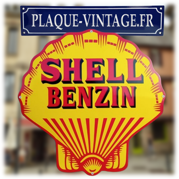 Plaque émaillée Shell coquille - Décoration rétro et collection XL