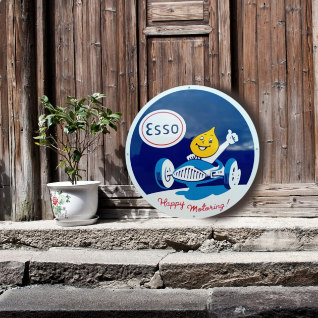 Plaque émaillée Esso 50cm : Décoration rétro ou cadeau original