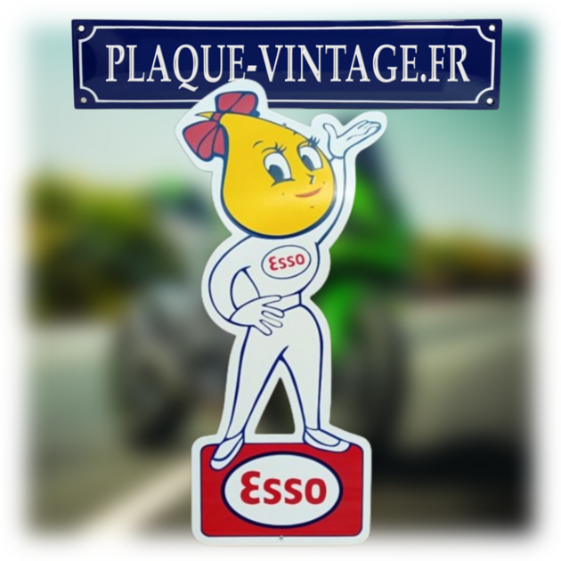 Plaque émaillée Esso Mme Goutte : Charme et nostalgie assurés