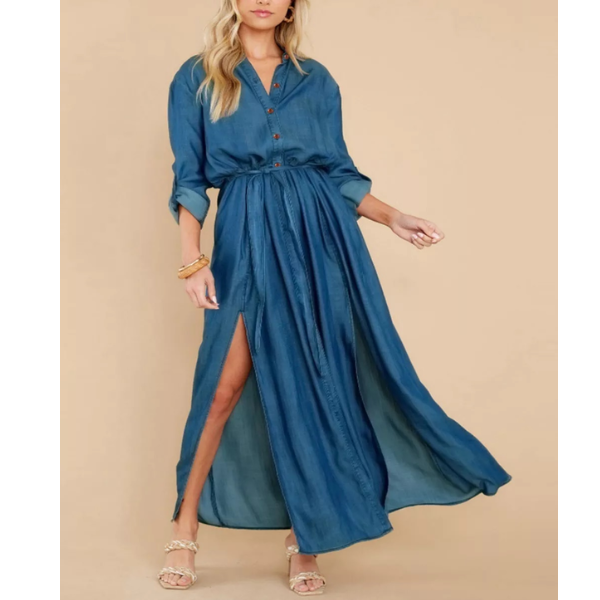 Robe Joanès longue en jean femme - L'Atelier des Parisiennes