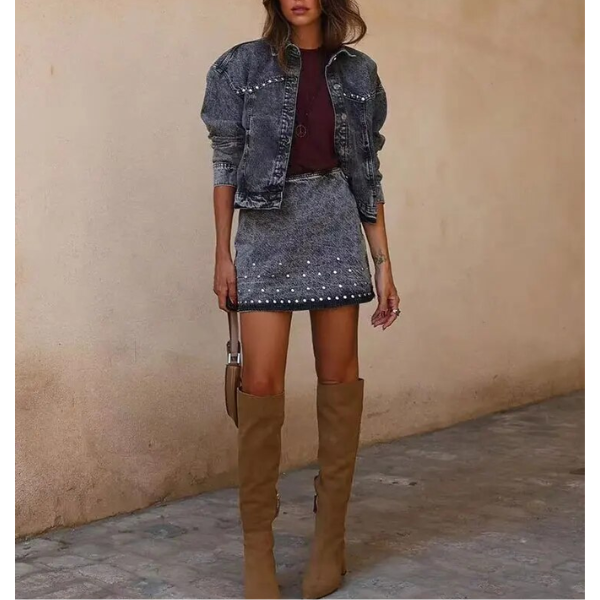 Ensemble denim Suzie veste & jupe - L'Atelier des Parisiennes