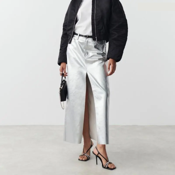 Jupe cuir Mario argentée femme - L'Atelier des Parisiennes