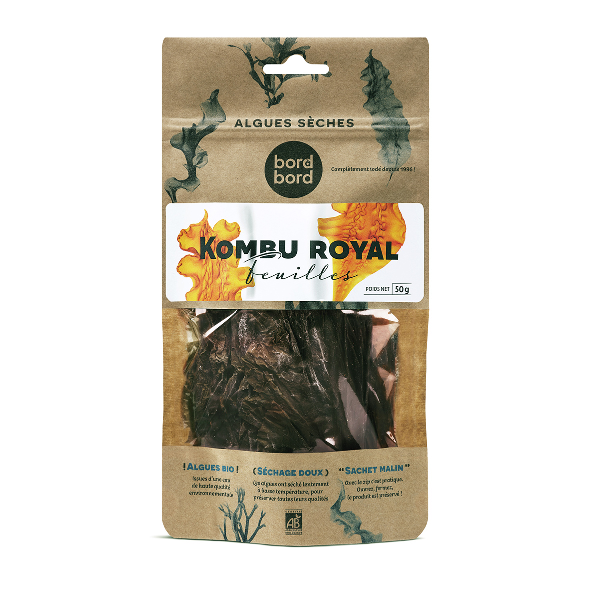 Kombu Royal déshydraté BIO feuille 50g - Algues sèches Bord à bord