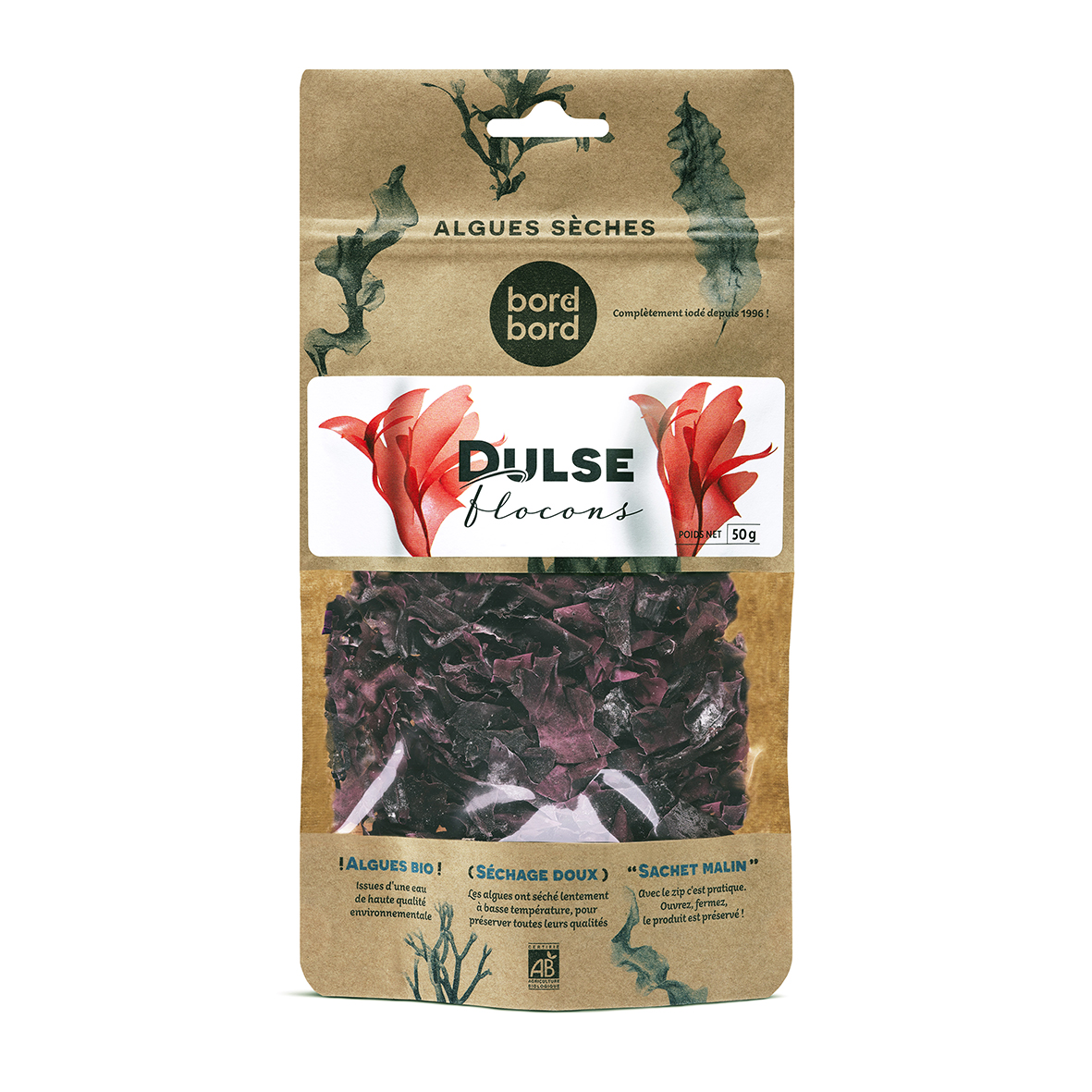 Dulse déshydratée BIO en flocons 50g - Algues sèches Bord à bord