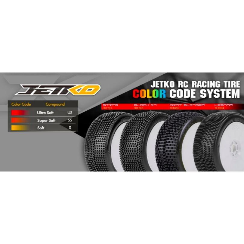 Jetko - Pneus Truggy 1:8 Lesnar Soft (2) sur jantes blanches - JK1204SG