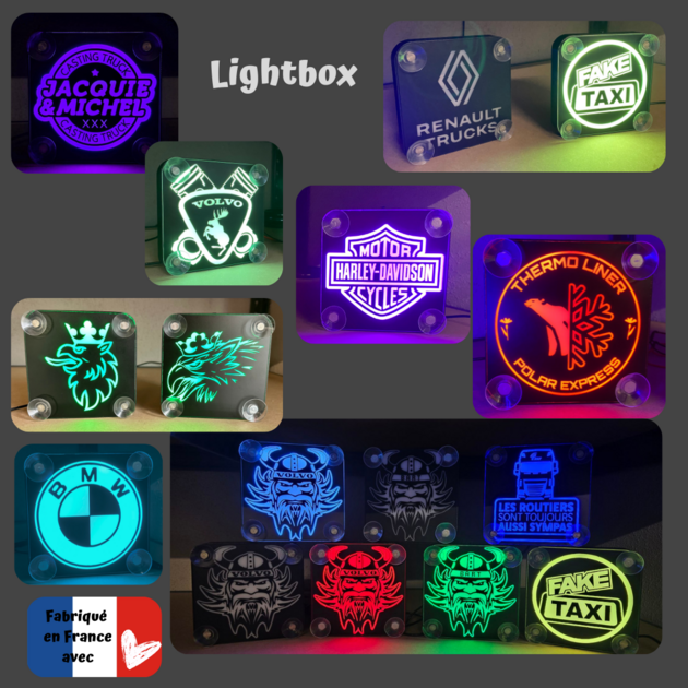 Plaque lumineuse, camion fond de cabine , plaque plexi gravé