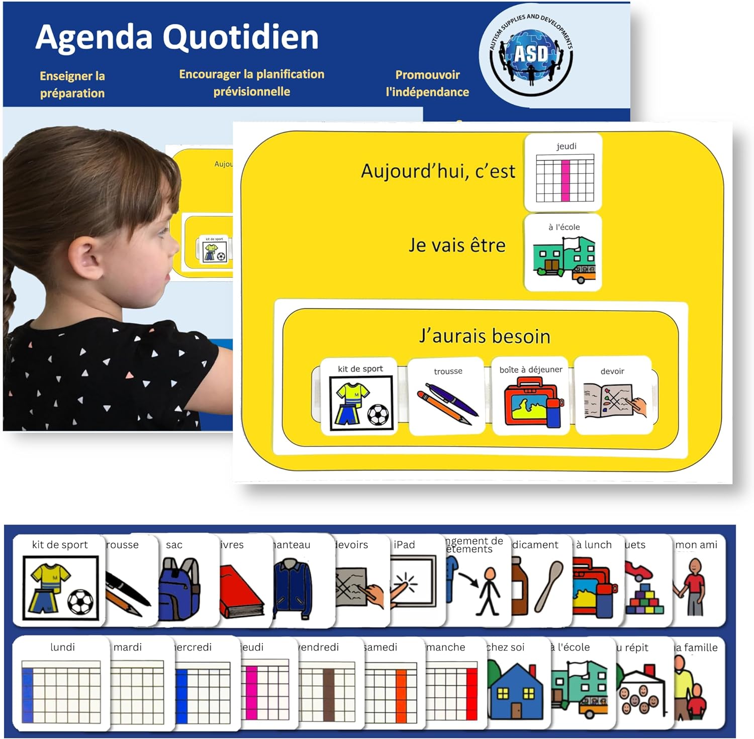 Tableau de routine emploi du temps et calendrier enfant autiste