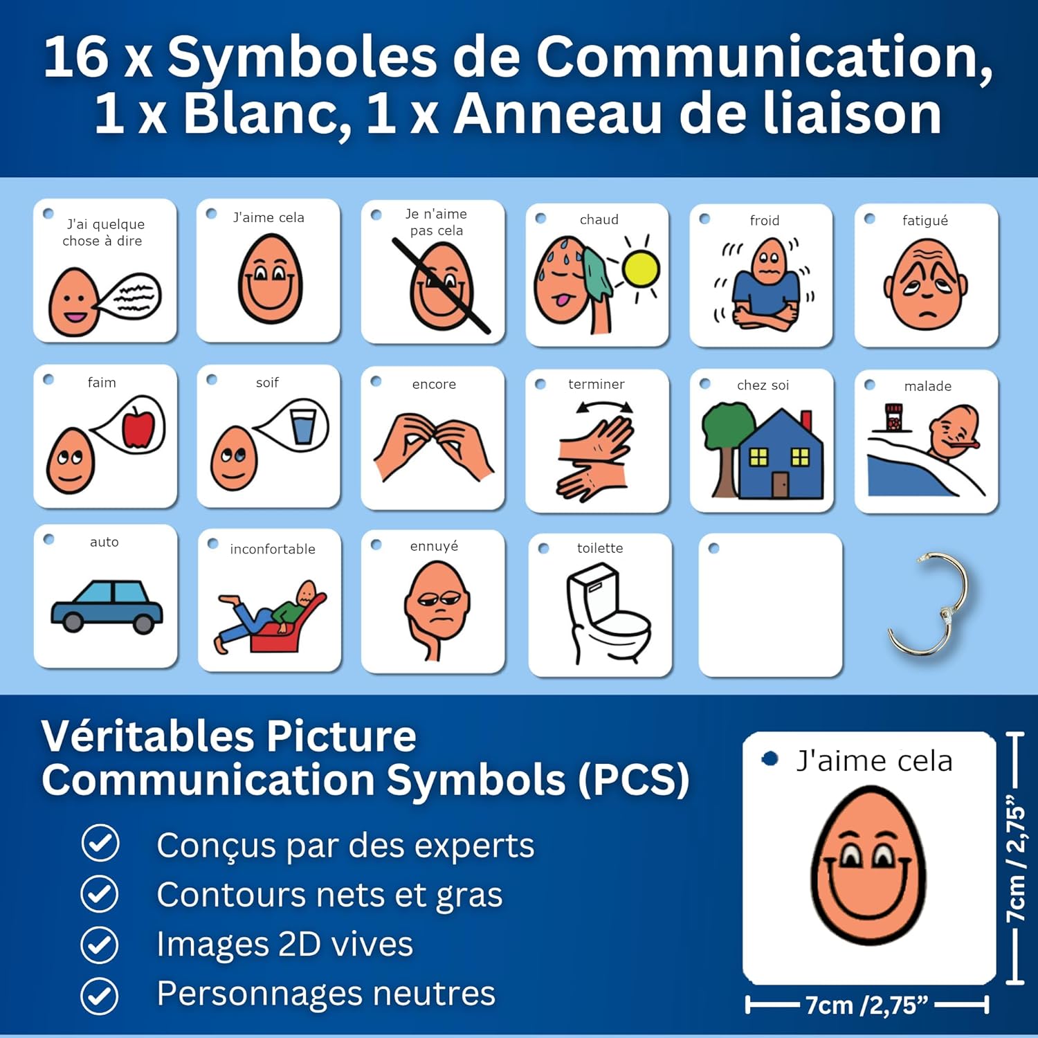 16 Pictogrammes Porte-clés Communication Non Verbale Autisme