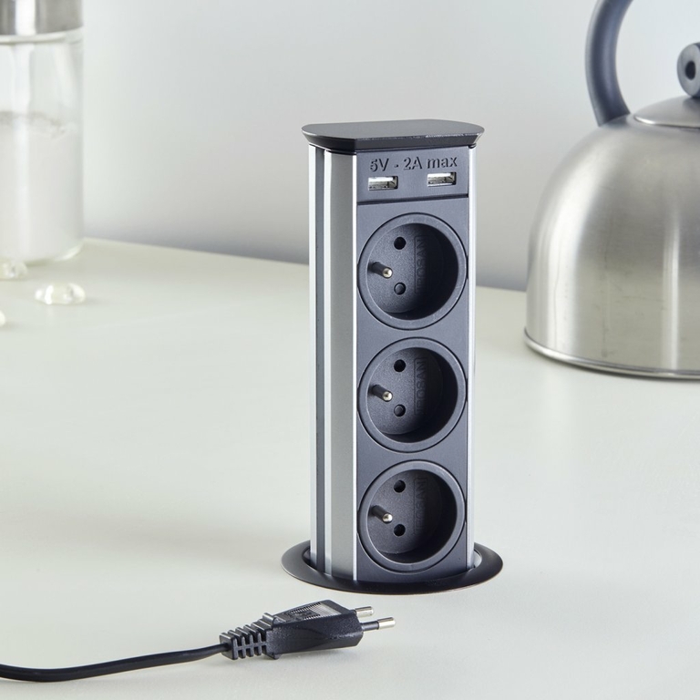 Bloc 3 Prises + 2 USB noir mat - Simplifiez votre vie avec cet ...